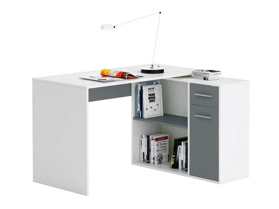 Kontori nurgalaud Bristol 139 (Valge + Hall) - Kirjutuslauad | Moobel1.ee