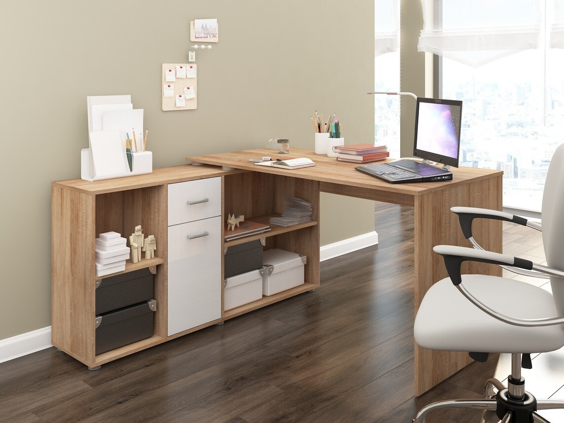 Kontori nurgalaud Gilroy 113 (Sonoma tamm + Läikiv valge ...