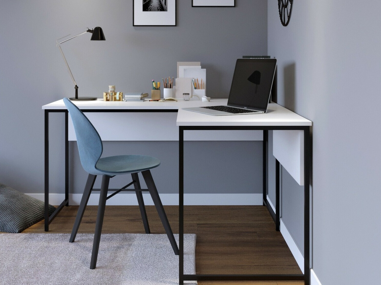 Kontori nurgalaud Kailua 567 (Valge + Must) - Kirjutuslauad | Moobel1.ee